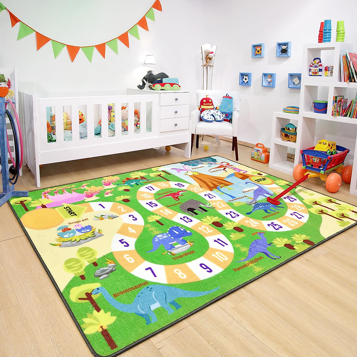Chicrug Kids Dinosaur Playmats Educational Area Rugs, Kids Play Mat Carpet for Learning Numbers, Animals and Words for Children's Room Playroom Nursery, Kid's Floor Play Rug for Bedroom, 3x5 Feet