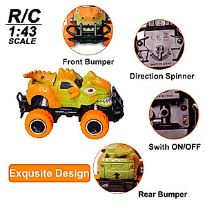 SKABENLAM Remote Control Car for Boys 3-5,Dinosaur Toy Cars for Kids 3-6,Toys for 3 4 5 6 Year Old Boys,Mini RC Race Car,Monster Trucks for Boys,Toddler Gifts for Boys Age 3 4 5 6 (Orange)