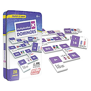 Junior Learning Multiplication Dominoes Game Set, 28 Pieces, Ages 7-9, Math Skills, Grade 2-3