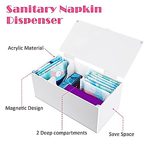 ChengFu Acrylic Magnetic Sanitary Napkin Storage Container, Pad Holder for Period, Pad Holder for Women Bathroom, Pad and Tampon Holder for Bathroom, Sanitary Napkin Dispenser, White