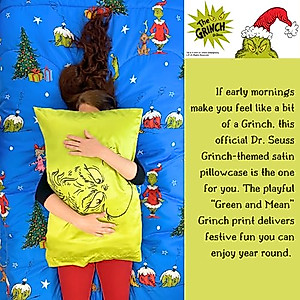 Franco Collectibles Grinch by Dr. Seuss Holiday Beauty Silky Satin Standard Pillowcase Cover 20x30 for Hair and Skin, (Official Licensed Product)
