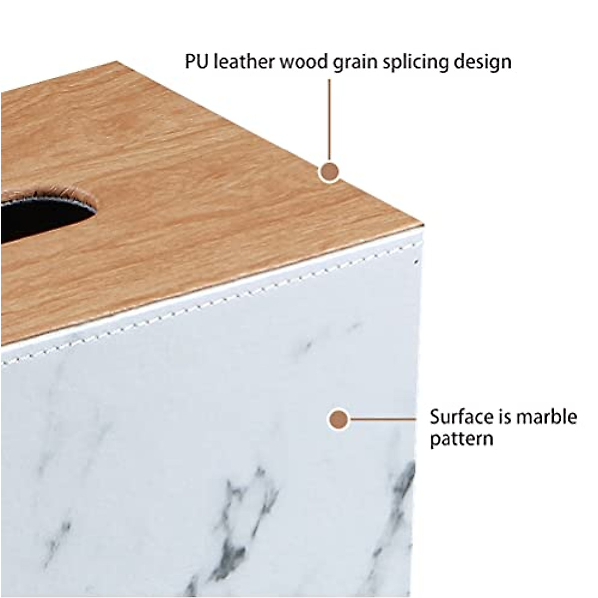 Tissue Box Cover Rectangular, PU Leather Tissue Box Holder,Elegant Stitching Style Universal Tissue Holder Case for Home Office Desk Bathroom Vanity Countertop, Night Stand Decoration