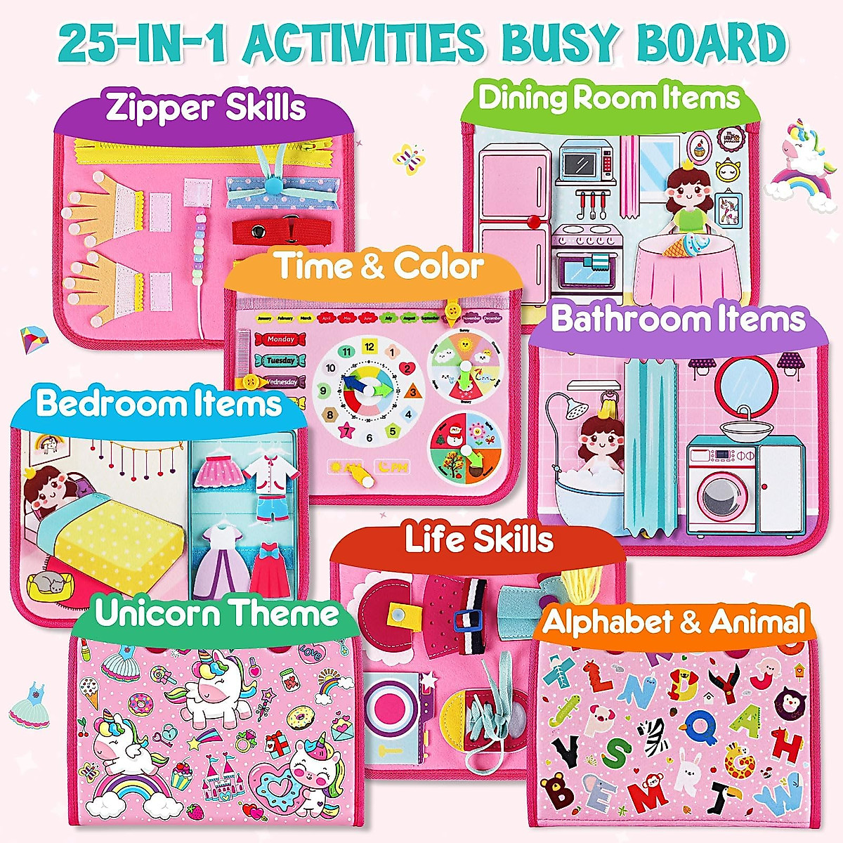 Palmatte Toddlers Busy Board Montessori Toys for 1 2 3 4 Year Old Boy Girl Gifts Sensory Board Sensory Toys for Toddler Activities Learning Fine Motor Skills Educational Toys for Toddler Travel Toys