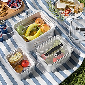 sengcou 10 PCS Fruit Storage Containers For Fridge, Produce Vegetable Saver Container with Lids Colander Vent Handle BPA-Free Large Size, Keep Fruits Veggie Food Meat Fresh