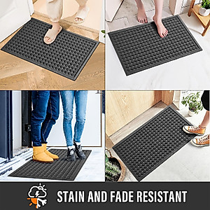 HIYARD Front Door Mat, Heavy Duty Welcome Door Mat Indoor Outdoor, Absorbent Doormat, Sturdy Non Slip Rubber, Stain and Fade Resistant, Low Profile Entry Mat for Outdoor Entrance, 29×17, Grey