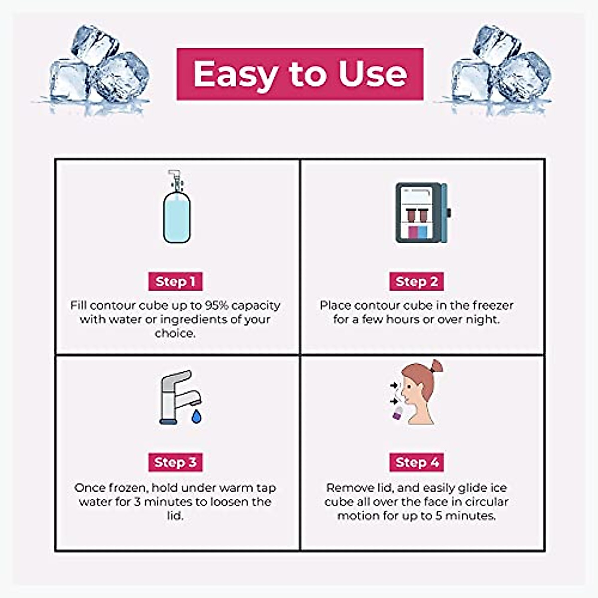 Souline Essentials Ice Facial Cube, ice roller for face eyes and neck, skin care tool used to firm and sculpt the face, eliminate under eye puffiness, great addition to any beauty routine (Purple)