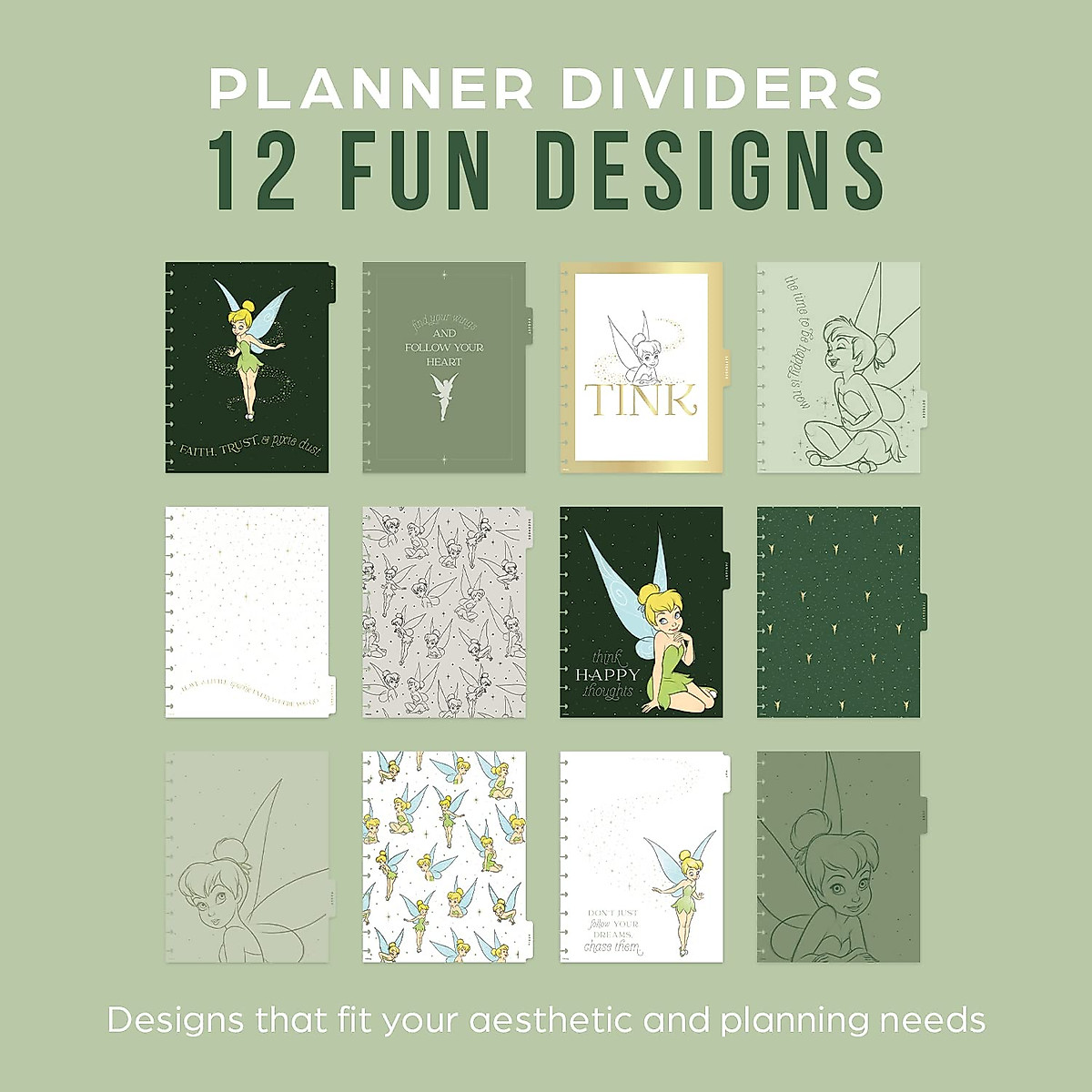 Happy Planner Disney 2023 Daily Planner for July 2023 to June 2024, 12-Month Daily, Weekly, and Monthly Planner, Dashboard Layout, Tinkerbell Find Your Wings Theme, Big Size, 11 Inches by 8 1/2 Inches