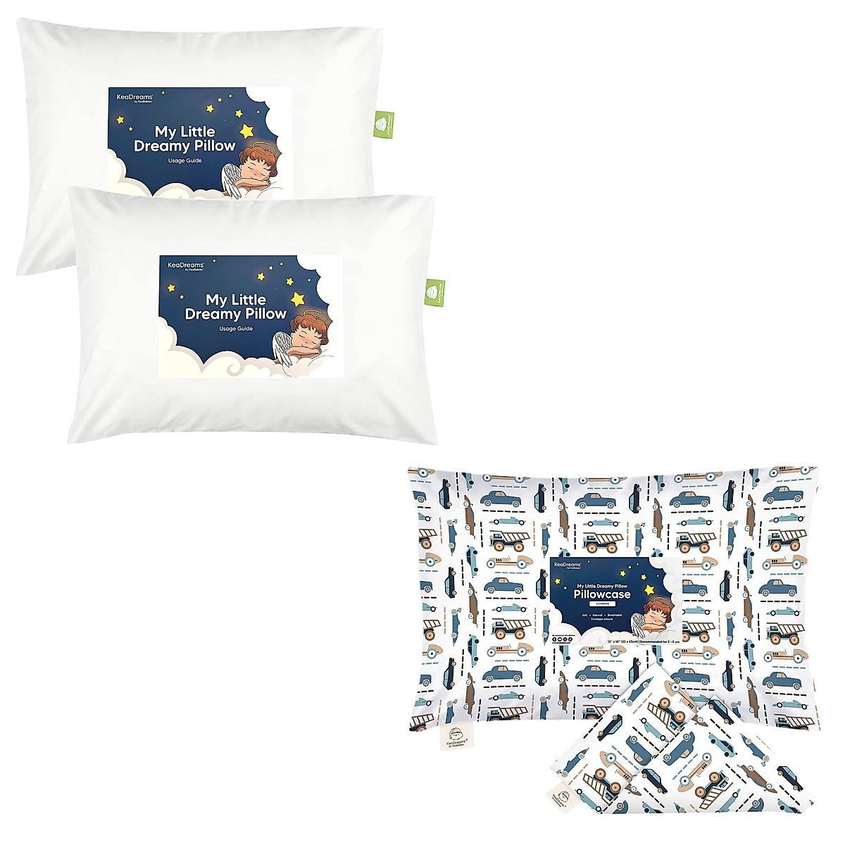 KeaBabies Toddler Pillow for Sleeping and Toddler Pillowcase for 13X18 Pillow - 2-Pack Soft Organic Cotton Toddler Pillows - Organic Toddler Pillow Case for Boy, Kids - 13X18 Small Pillow for Kids