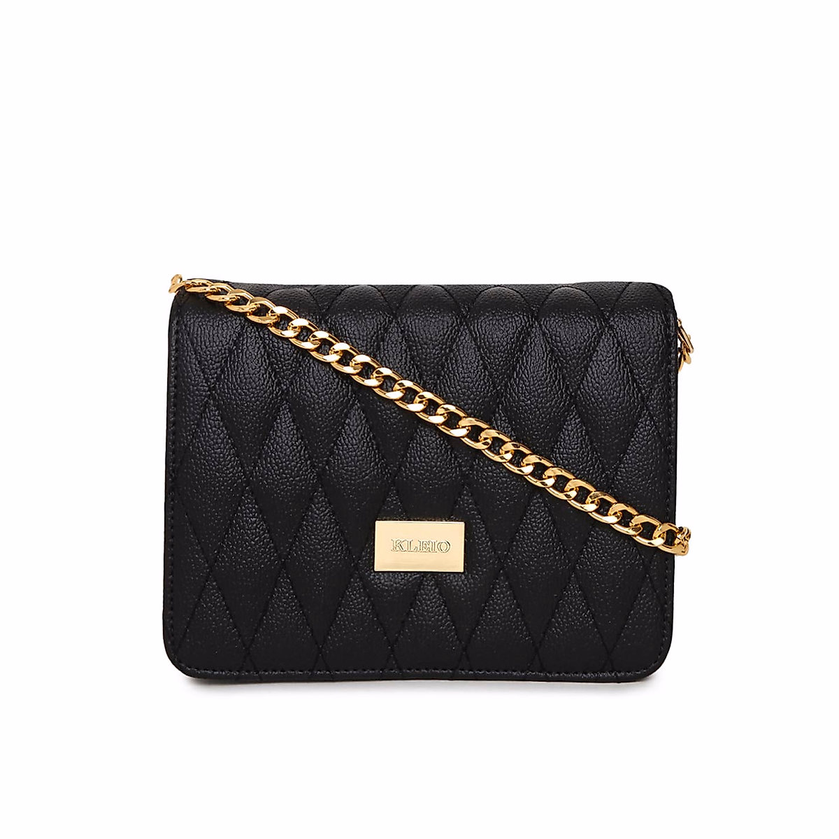KLEIO Women's Quilted Vibrant Cross Body Sling Hand Bag For Medium Black