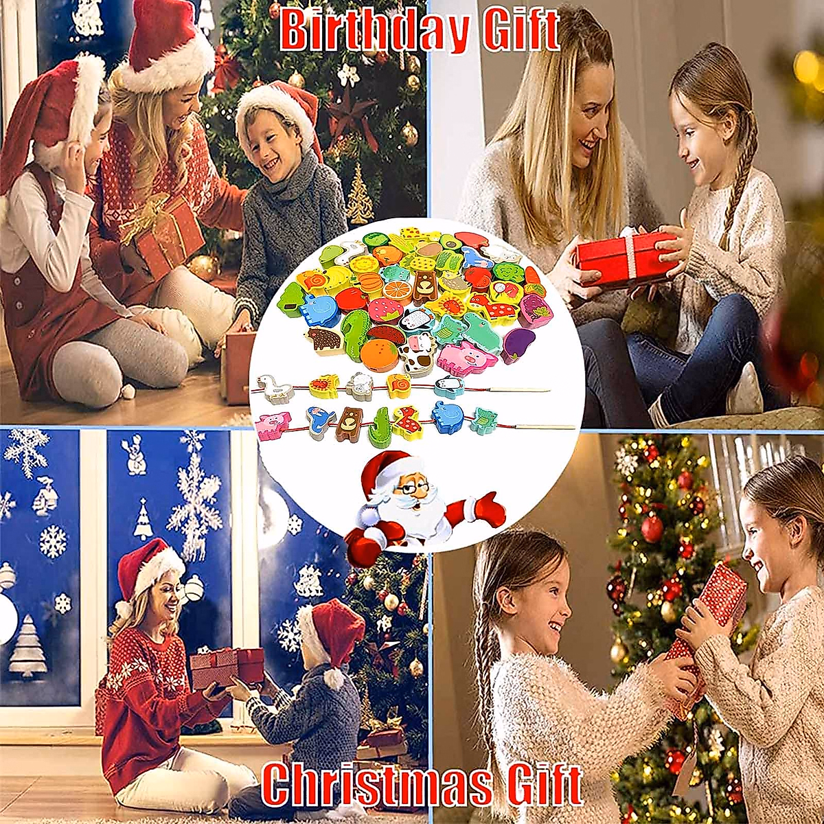 Intsinzi 46 PCS Montessori Wooden Lacing Beads Toys for Toddlers,Educational Stringing Animals Fruits Farm Threading Beads Preschool Learning Toys for Kids 3 4 5 6 Year Old Boys Girls…