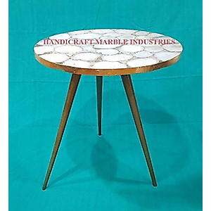 18" Inch (Customize Sizes) Round Natural White Agate Coffee Table with Gold or Silver Foil coated borders with Metal Base, Agate Table, Stone Coffee Table, Agate Table Top, Agate Round Coffee Table