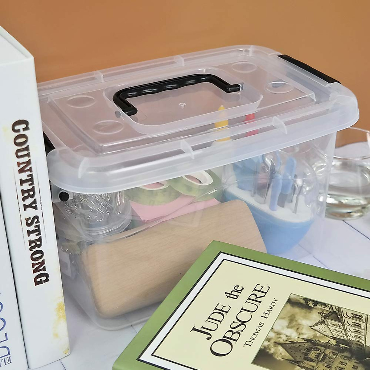 Leendines 6 Quart Small Clear Storage Box, 6 Packs Small Plastic Storage Tote Boxes