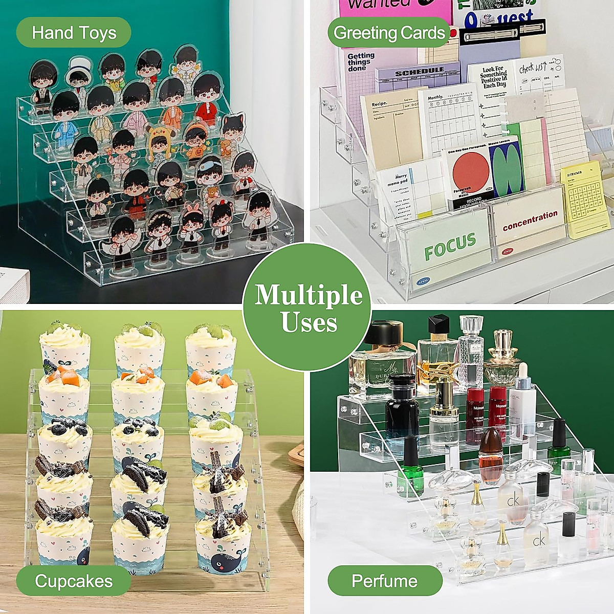 yuuzue 5 Tier Greeting Card Display Rack, Clear Acrylic Sticker Display Stand for Vendors Retail Display Photo Stand for Counter Tabletop Display Supplies