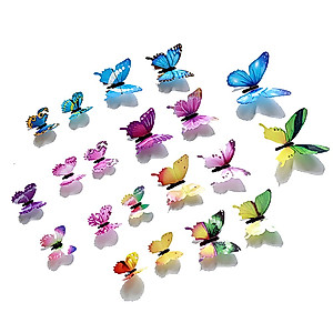 JYPHM 24PCS 3D Butterfly Wall Decal Removable Stickers Decor for Kids Room Decoration Home and Bedroom Art Mural Pink