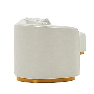 Manhattan Comfort Daria Contemporary 2-Piece Sectional Couch in Linen Upholstery, 132-Inch Living Room Sofa with Pine Wood Frame, Metal Base, High-Density Foam Padding & 2 Accent Pillows, Ivory