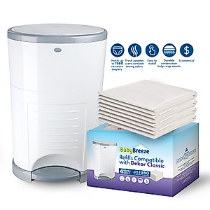 Diaper Pail Refills Compatible with Dekor Classic Diaper Pail 4 Refill Bags Holds 1980 Diapers – Strong, Durable Baby Powder Scented Refills Bags