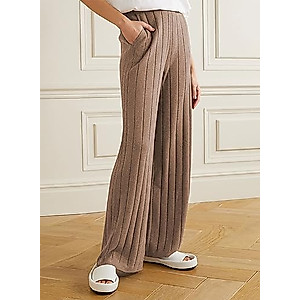 Acelitt Women Casual Ribbed Knit Pants Elastic High Waisted Trendy Fall Comfy 2023 Loose Solid Wide Leg Flowy Soft Palazzo Sweater Pants Trousers Brown XL