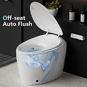 yifaeux Smart Bidet Toilet with Bidet Built in for Bathrooms, Toilet with Warm Water Sprayer & Dryer, Foot Sensor Operation, Heated Bidet Seat, Auto Smart Toilet with LCD Display White