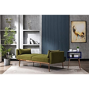 SZLIZCCC 68 "- Velvet Sofa, Accent Sofa, Loveseat Sofa Convertible Sofa Sleeper, with Gold Metal Feet, with Two Rectangular Waist Pillows, Suitable for Small Spaces (Olive Green)