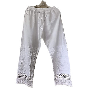 Pure Cotton Chikankari Hand embroidered pants/White Cotton pants/Fits waist upto 42 inches
