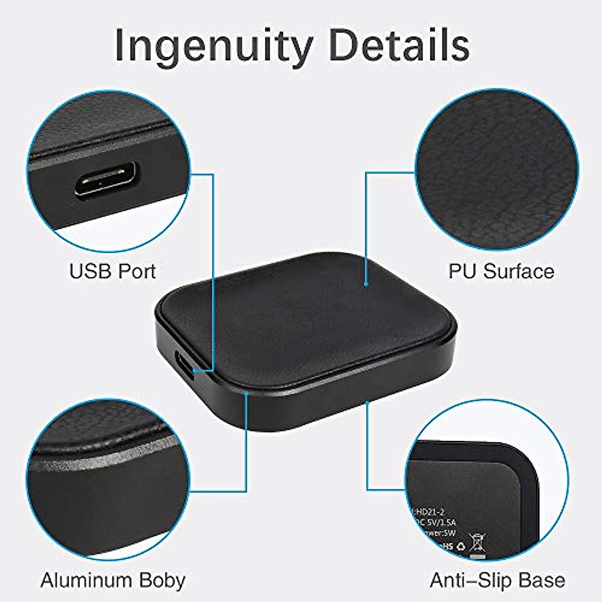 Wireless Charger, COSOOS Aluminum Wireless Charging Pad, 5W Lightweight Compact Charging Station Compatible with AirPods Pro, AirPods 2, AirPods Wireless Charging Case(Black)