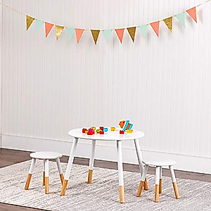 Wildkin Kids Scandi Table and Chairs for Toddlers Boys and Girls, Table Set for Kids Includes Two Matching Stools, Features Solid Wood Legs, Ideal for Homes, Daycares, and Classrooms (White/Natural)