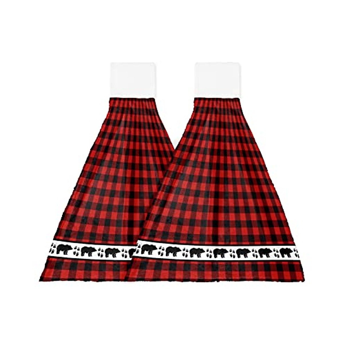 2PCS Hand Tie Towels for Bathroom Kitchen-Red Black Buffalo Checked Plaid Bear Paw Decor Hanging Towel Tea Bar Dish Cloth Soft Coral Fleece Absorbent Washcloth,Forest Animals