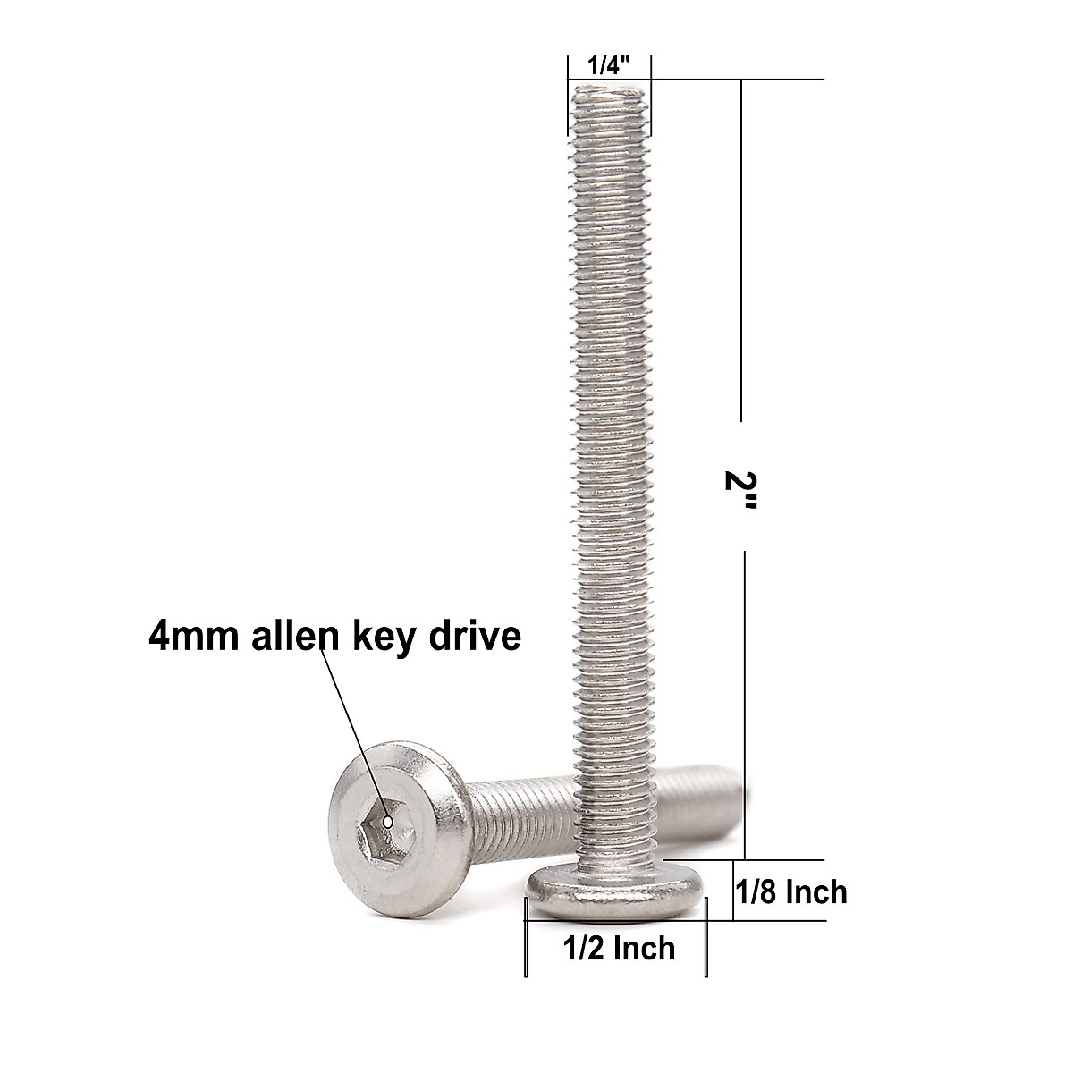binifiMux 1/4-20 x 2 Inch Flat Head Allen Bolt Joint Connecting Bolts Socket Cap Screws for Furniture, 304 Stainless Steel, Plain Finish