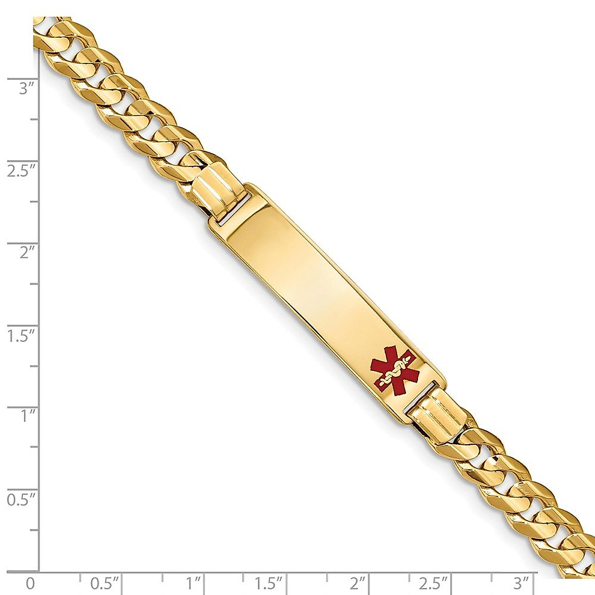 FB Jewels Solid 14K Yellow Gold Medical Red Enamel Curb Id Bracelet