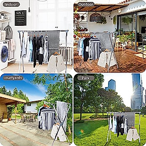 HYZSWGC Foldable Clothes Drying Rack, 95 Inches Adjustable Stainless Steel Laundry Drying Rack with 20 Windproof Hooks for Clothes, Blanket, Llinens, Shoes, Indoor/Outdoor