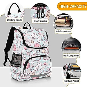 Sletend Backpack Cute Sheep and Cotton Candy School Backpack Travel Hiking Large Capacity Causal Daypack Bookbag Laptop Schoolbag with Reflective Tape for Boys Girls Adults