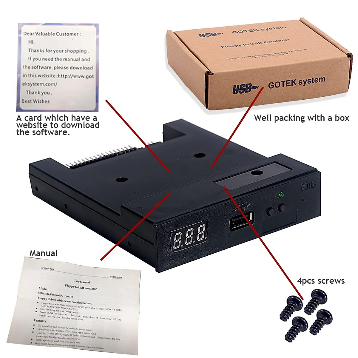 GoTEK SFR1M44-U100 3.5 Inch 1.44MB USB SSD Floppy Drive Emulator Black