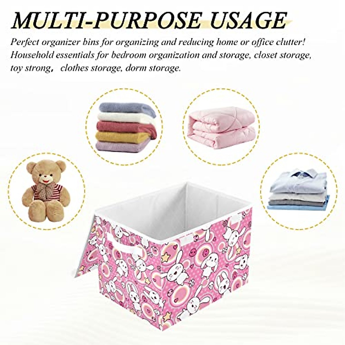 RunningBear Kawaii Rabbit Large Storage Bins with Lid Collapsible Storage Bin Storage Containers Foldable Fabric Storage Boxes for Home Office