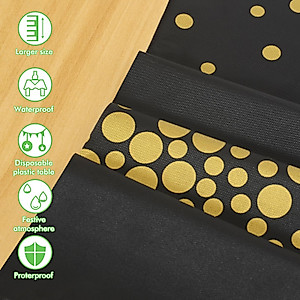 Melsan Disposable Table Cloth for Rectangle Tables, 3 Pack Black and Gold Plastic Table Cloths for Graduation, Retirement, 50th Birthday Party Decorations, 54×108 in