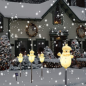 Solar Christmas Lights Outdoor, Set of 3 Snowman Solar Powered Christmas Decorations, Waterproof Pathway Stake Lights for Patio, Yard, Garden, Lawn Christmas Winter Decor (Warm White) (Set of 3)