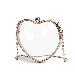JAMBHALA Women Clear Acrylic Clutch Bag Mini Heart Handbag Evening Pouch with Detechable Chain (gold)