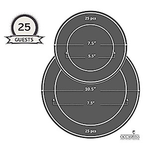 " OCCASIONS " 50 Plates Pack (25 Guests)-Heavyweight Wedding Party Disposable Plastic Plate Set -25x10.5'' Dinner+25x7.5'' Salad/dessert plates (Venice in White/Blue & Silver)