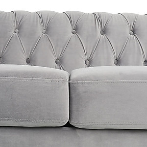 LEVNARY Three-Seat Velvet Sofa, Large Sofa Classic Tufted Chesterfield Settee Sofa Modern 3 Seater Couch Furniture with Tufted Back for Living Room, Dark Grey