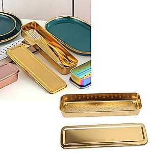 Cutlery Tray, Food Grade Intelligent Drainage Lightweight Kitchen Chopstick Storage Box Practical with Lid for Restaur(Gold)