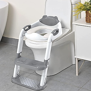 711TEK Potty Training Seat with Double Step Stool Ladder - 2022 Upgraded Version Potty Training Toilet, More Slip Resistant and Stable(Bear-Grey)