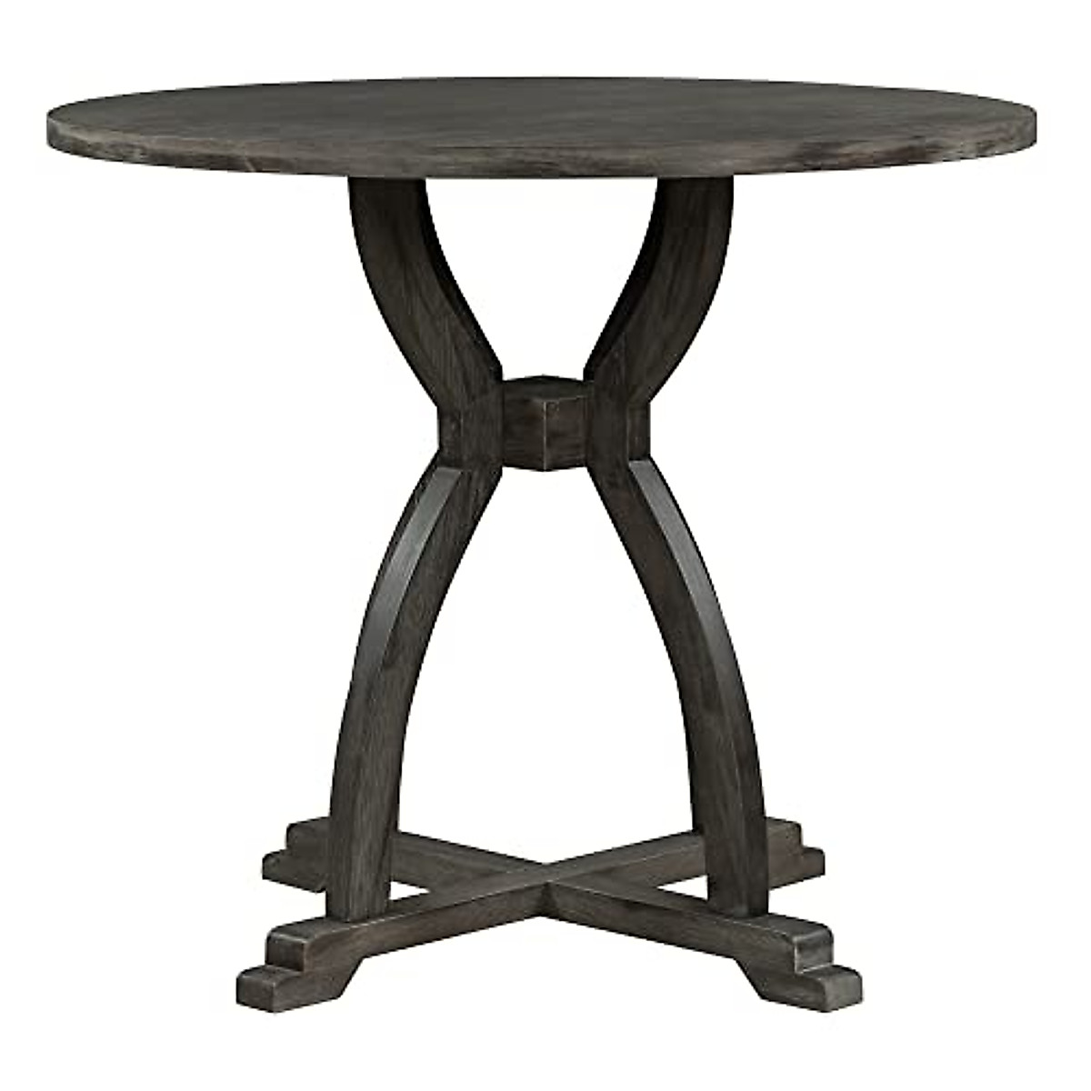 Hlcodca Farmhouse 5-Piece Counter Height Dining Table Set,Round Kitchen Dining Table Set with Trestle Legs and 4 Upholstered Dining Chairs for Small Place (Gray#R^Farmhouse)