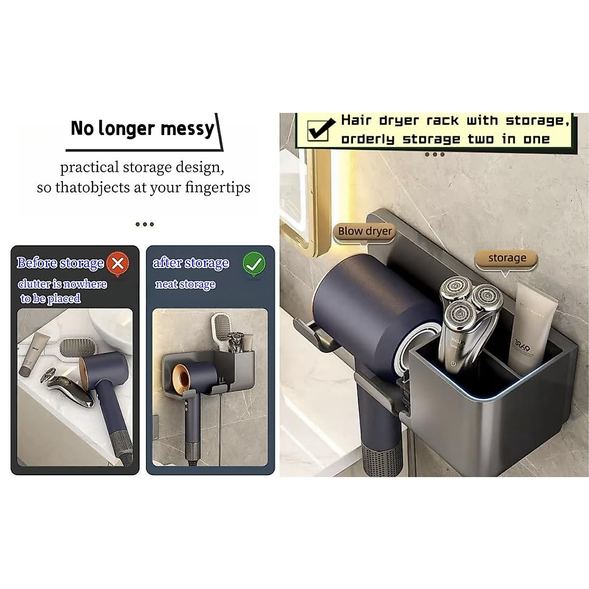 ZCYJHOT Hair Dryer Holder Wall Mounted, Self Adhesive Hair Dryer organizer Wall Mount, Blow Dryer Holder for Dyson Supersonic, Hair Dryer Stand for Bathroom