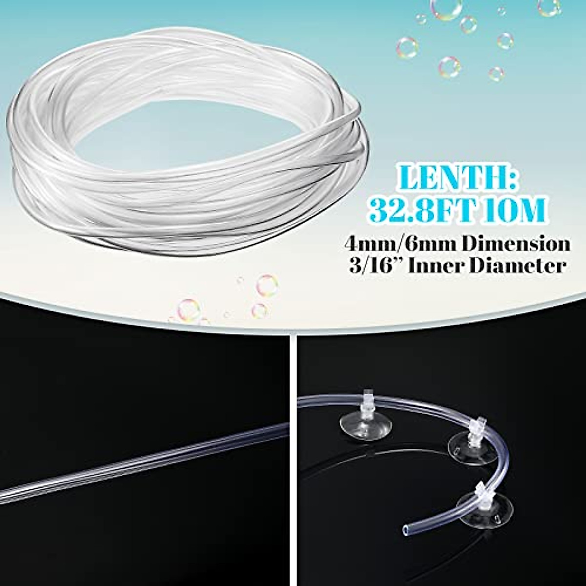 Boao 32.8 ft Aquarium CO2 Proof Tubing Clear Airline Tubing Aquarium Air Tubing 5/16 Inch with 12 Pcs Suction Cups Aquarium Air Pump Accessories for Fish Tank