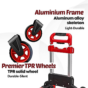 Magna Cart Durable 150 Pound Weight Capacity Foldable Hand Truck Utility Shopping Cart with Wheels and Bungee Cord to Secure Heavy Loads, Black/Red