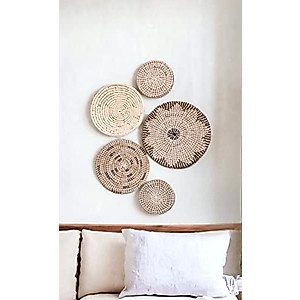 TheNamiCollection Five Seagrass Baskets Set | Hanging, Decorative, Boho Styled Perfect For Trendy, All Natural Home Wall Decor | Handmade, Round, Woven