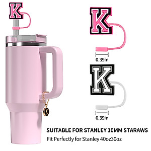 10 mm Straw Cover Cap for Stanley Cup 30 Oz 40 Oz Initial Straw Topper with 2 Pcs Letter Charm Name ID Accessories for Stanley Tumbler