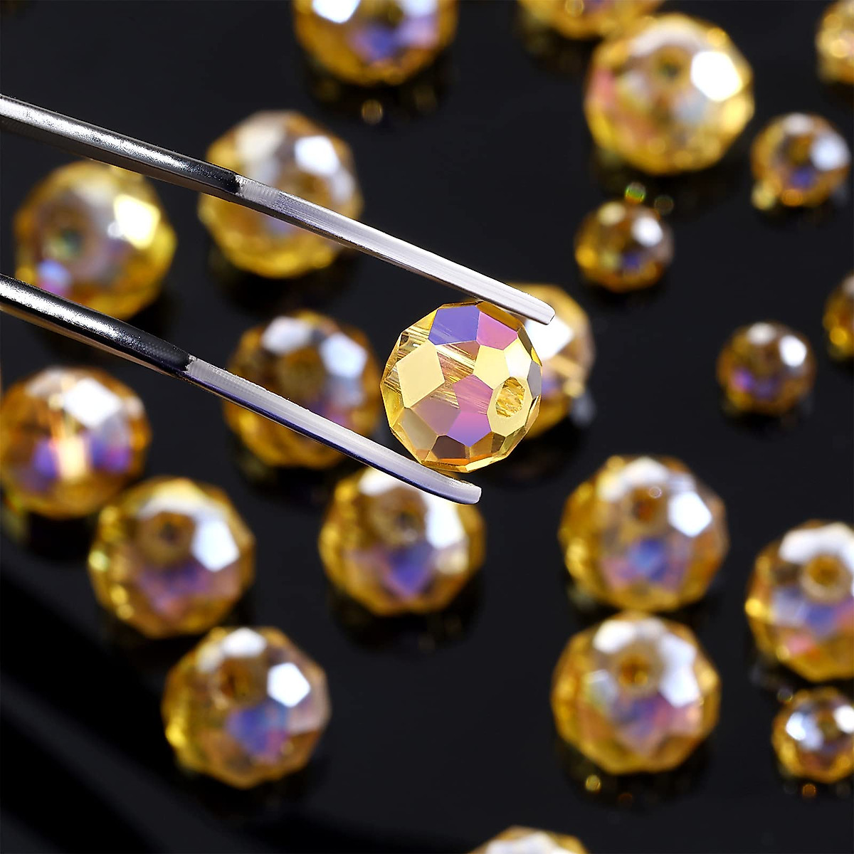 WILLBOND 600 Pcs Crystal Glass Beads for Jewelry Making Bulk Faceted Gemstone Rondelle Beads Loose Beads for Halloween Bracelet DIY Crafts 8 mm, 6 mm, 4 mm(Champagne Gold)