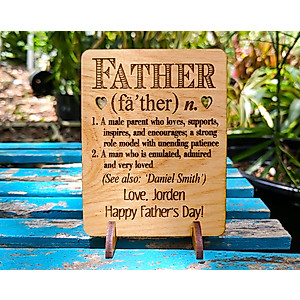 Definition of the Perfect Dad Personalized Fathers Day Card Alder Wood Birthday Gift for 50th 40th 30th Christmas Daddy Cards Funny Bonus Dad Present Idea with Stand