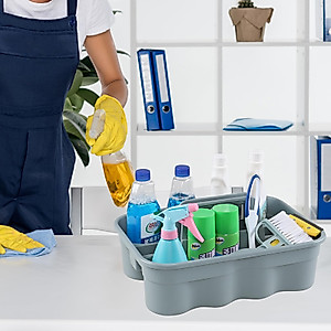 Yarebest 4-Pack Plastic Cleaning Tool Storage Caddy, 2 Compartment Caddy with Handle, Grey