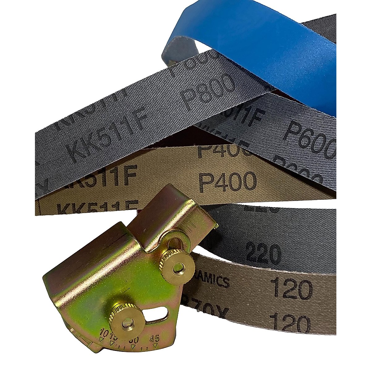 Knife Sharpening Angle Guide fits 1X30 Belt Sander with Assorted 6 Pack of 1X30 Sharpening Sanding Belts